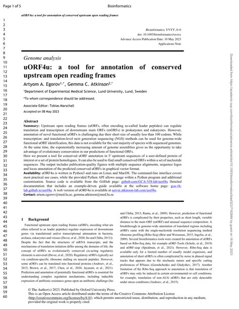 Pdf Uorf4u A Tool For Annotation Of Conserved Upstream Open Reading