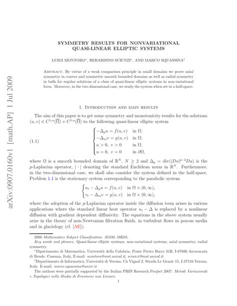 Pdf Symmetry Results For Nonvariational Quasi Linear Elliptic Systems
