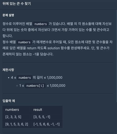 뒤에 있는 큰 수 찾기프로그래머스 연습문제