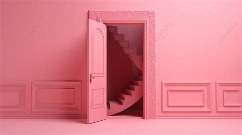 분홍색 배경은 열린 문 3d 렌더링을 강조합니다 조합 배경 집 문 배경 홍색 배경 이미지 Hd 조합 집 문 홍색