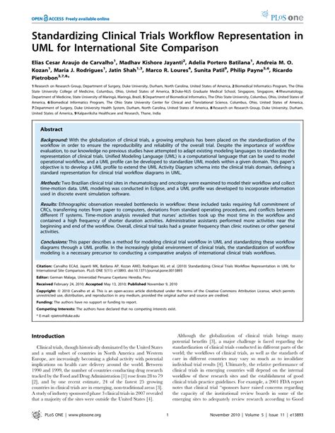 Pdf Standardizing Clinical Trials Workflow Representation In Uml For