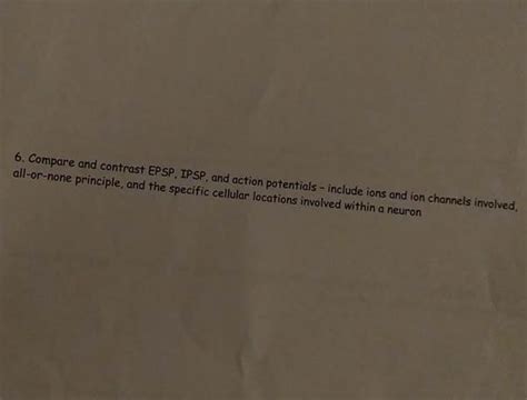 Solved Compare And Contrast Epsp Ipsp And Action Potentials Include 1 Answer