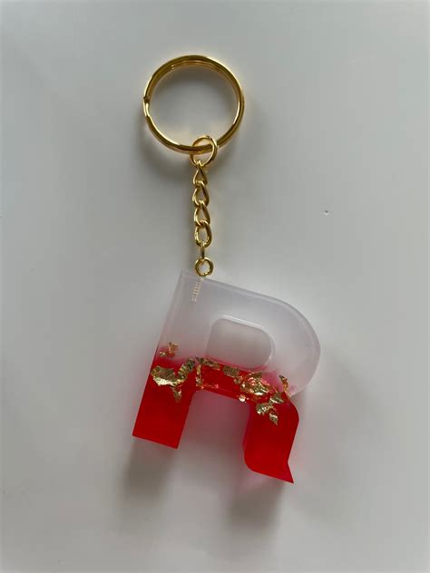 Red White And Gold R Keyring Etsy