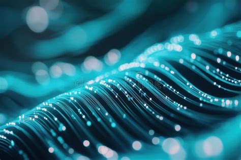 abstract cyber wave with glowing blue lines and bokeh background stock