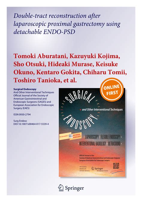Pdf Double Tract Reconstruction After Laparoscopic Proximal Gastrectomy Using Detachable Endo Psd