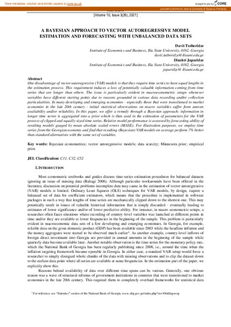 Pdf A Bayesian Approach To Vector Autoregressive Model Estimation And Forecasting With