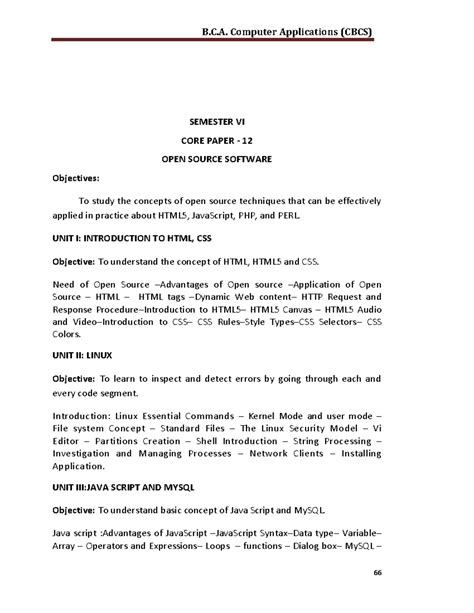 Sem 6 Bca Syllabus Semester Vi Core Paper 12 Open Source Software