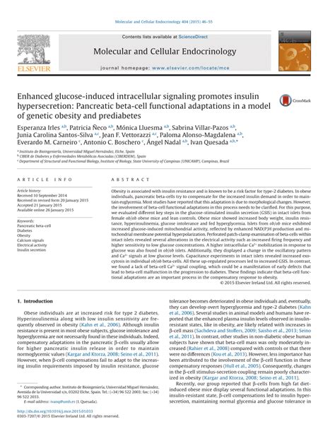 Pdf Enhanced Glucose Induced Intracellular Signaling Promotes Insulin Hypersecretion