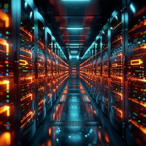 Tech Driven Infrastructure 3d Rendered Server Room With Vibrant Data