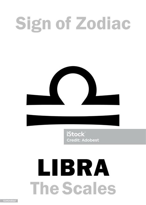 점성술 알파벳 조디악 Libra의 기호 달력 기간 약 9 월 23 일부터 10 월 22 일까지 점성술적 특성 상형 문자 신비한 Kabbalistic 기호 10월에 대한 스톡