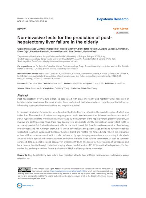Pdf Non Invasive Tests For The Prediction Of Post Hepatectomy Liver
