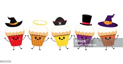 할로윈 컵 케이크 벡터입니다 할로윈 파티를위한 디저트 귀여운 만화 스타일의 벡터 그림 컵 케이크 할로윈 마스코트 거미에 대한 스톡 벡터 아트 및 기타 이미지 Istock
