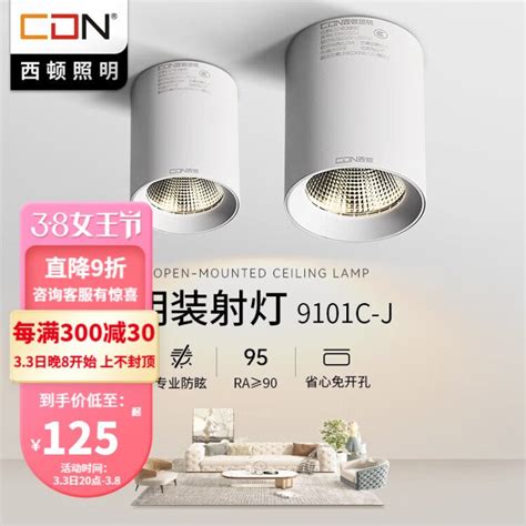 西顿照明（cdn）led免开孔明装吸顶筒灯客厅走廊过道天花灯cex9101c A射灯 9w 暖黄光 白 24° 产品关键词 筒灯暖黄光 西顿照明9w