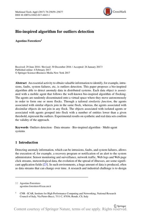 Bio Inspired Algorithm For Outliers Detection Request Pdf