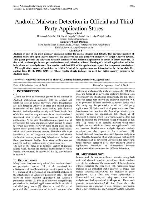 Android Malware Detection In Official And Third Party Application