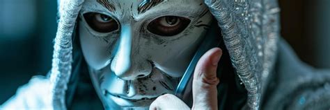 Deceptive Call Concept Masked Man Engages In Telephone Scam Illustrating Fraudulent Practices