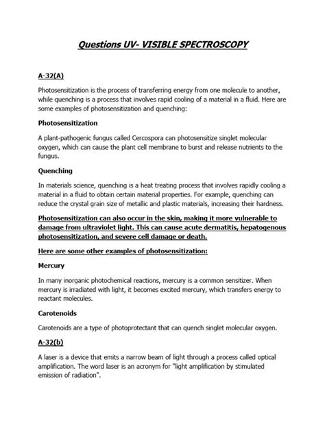 Questions Uv Pdf Ultraviolet Visible Spectroscopy Absorption Spectroscopy