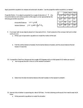 Parametric Equations Review Packet With Answers TPT