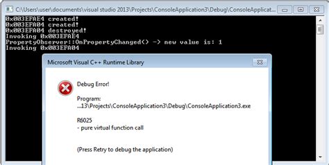 C Pure Virtual Function Call Error On Debug Only Stack Overflow