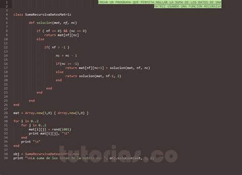 Recursividad Ruby POO Suma Recursiva Datos Matriz Tutorias Co