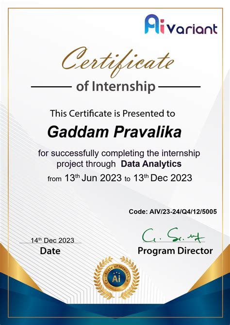 Completed Data Analyst Internship At Ai Variant Gaddam Pravalika