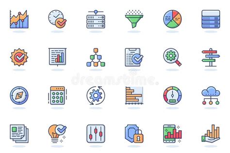 Big Data Analysis Web Flat Line Icon Bundle Outline Pictogram Stock Big Data Analysis Web Flat Line Icon Bundle Outline Pictogram Stock