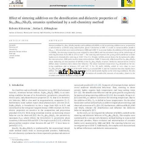 Effect Of Sintering Additives On The Densification And Dielectric Properties Of Sr0 5ba0 5nb2o6