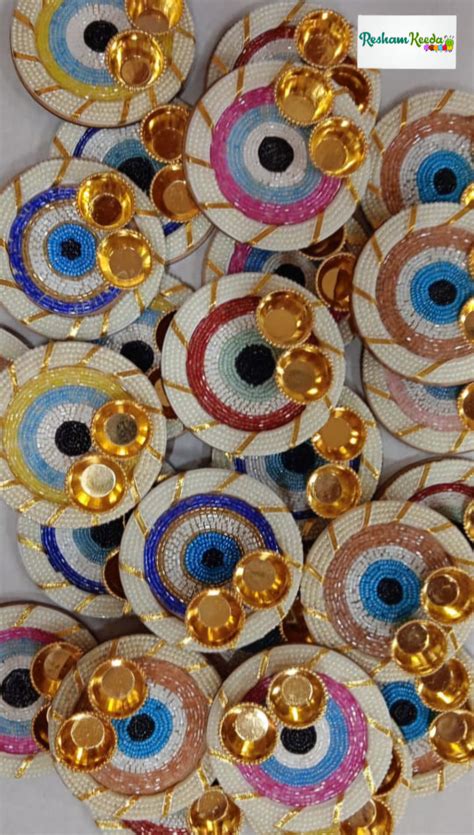 Beautiful Evil Eye Theme Roli Chawal Plate Platter Teeka Thali For Rak Reshamkeeda