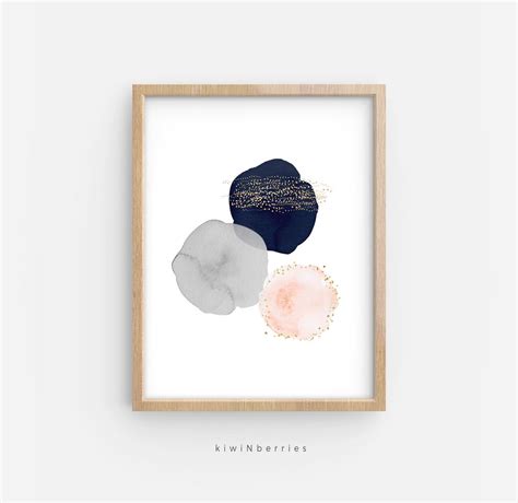 Abstract Watercolor Print Printable Abstract Art Geometric Circles Blush Pink Navy Gold