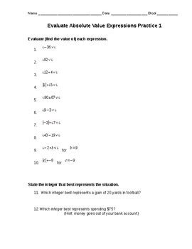 Absolute Value Expressions Practice By All My Exponents TPT