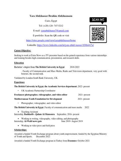 Yara Abdel Nassers Resume Pdf