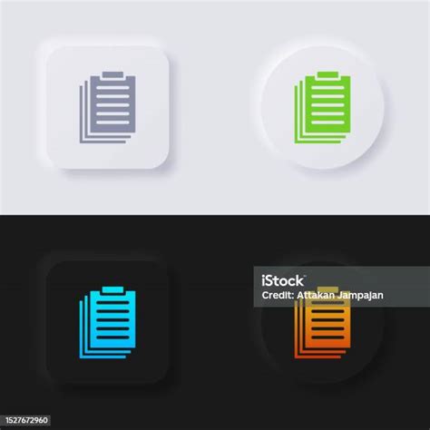 클립 보드 아이콘 세트 웹 디자인을위한 여러 가지 빛깔의 Neumorphism 버튼 소프트 Ui 디자인 응용 프로그램 Ui 등 버튼 벡터 3차원 형태에 대한 스톡 벡터 아트