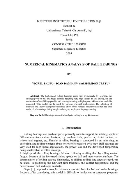 Pdf Numerical Kinematics Analysis Of Ball Bearings