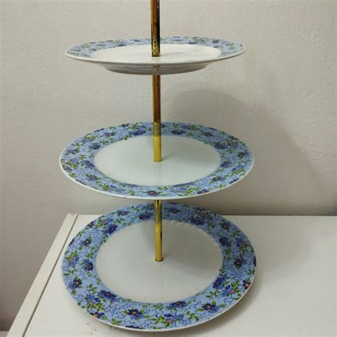 3 Tiers High Tea Plates Blue Purples Design Flower Furniture And Home Living Kitchenware