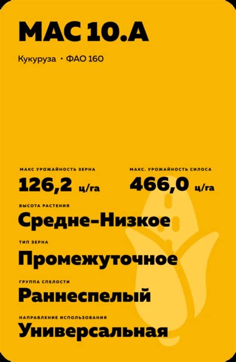 МАС 10. А - гибрид кукурузы ( Zea mays L.). Раннеспелый. ФАО (160 ...