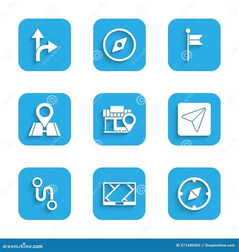 Set Location With Store Gps Device Map Compass Infographic Of City