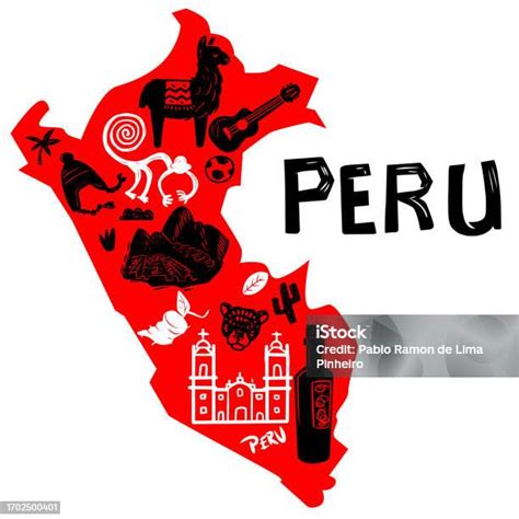 Ilustración De Mapa Del Perú Con Elementos De Su Cultura Y Más Vectores