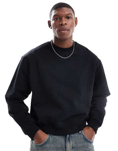 Asos Design Oversized Boxy Dropped Shoulder Sweatshirt 400gsm In Black
