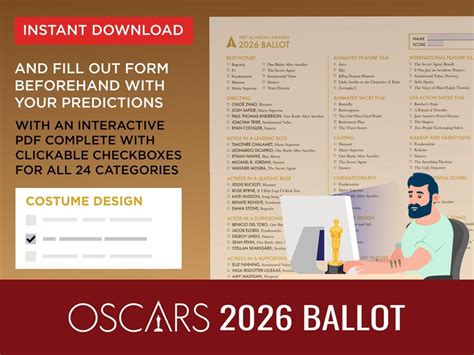 2026 Oscars Minimalist Ballot Printable Party Game Interactive Pdf