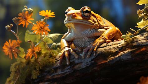 A Cute Toad Sitting On A Green Leaf Generated By Ai Stock Image Image