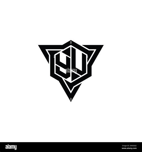Yu Letter Logo Monogram Hexagon Shape With Triangle Outline Sharp Slice Style Design Template