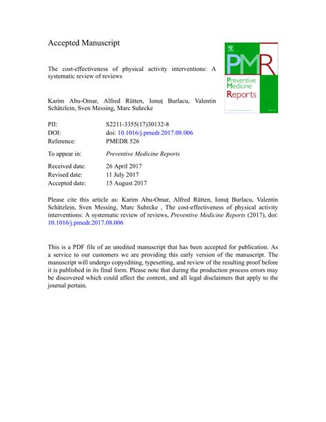 Pdf The Cost Effectiveness Of Physical Activity Interventions A