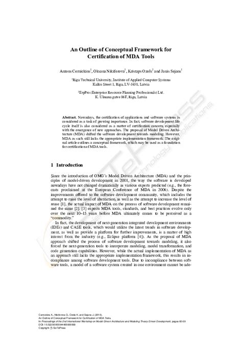 Pdf An Outline Of Conceptual Framework For Certification Of Mda Tools