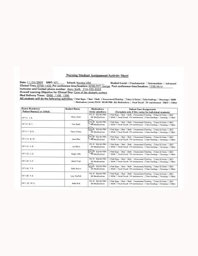 10 Nursing Assignment Sheet Templates In Doc Pdf
