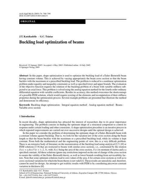 Buckling Load Optimization Of Beams Pdf Buckling Mathematical