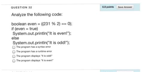 Solved QUESTION Analyze The Following Code Boolean Even Chegg