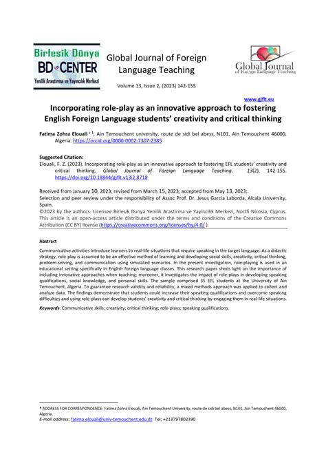 Pdf Incorporating Role Play As An Innovative Approach To Fostering
