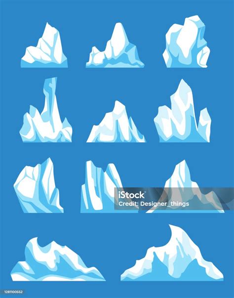 빙산 만화 부동 빙산 벡터 세트 기후 및 환경 보호 개념을 위한 해양 얼음 바위 풍경 빙산 추위 자연 겨울 빙하 고드름에 대한 스톡 벡터 아트 및 기타 이미지 Istock