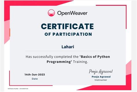 completed python course with open weaver lahari thalapaka posted on the topic linkedin