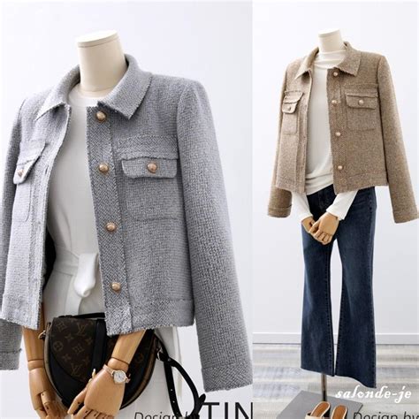 살롱드쥬 봄 트위드자켓 하프 크롭 카라 여자 봄 자켓 하객룩